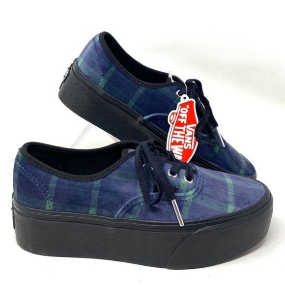 Vans | Shoes | Vans Authentic Stackform Plaid Velvet Platform Shoes ...